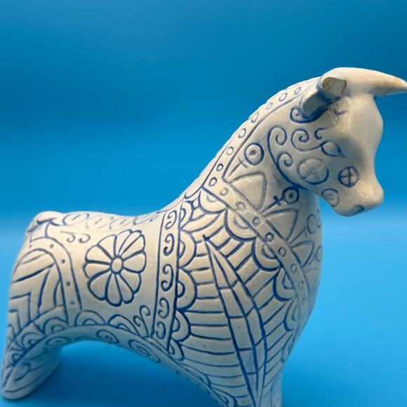 Accents | Vintage Mid Century Modern Ceramic Bull Figurine Blue White ...
